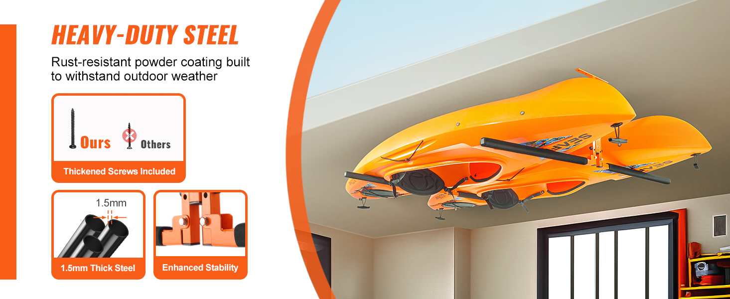 VEVOR Kayak Ceiling Storage Rack, Ceiling Storage Rack for 2 Kayak ...