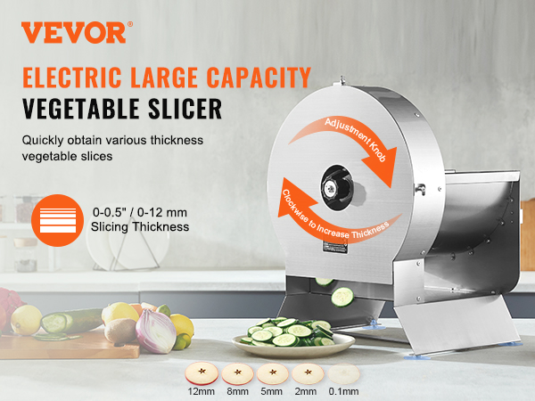 VEVOR Electric Vegetable Slicer, 0-0.5"/0-12mm Thickness Adjustable ...
