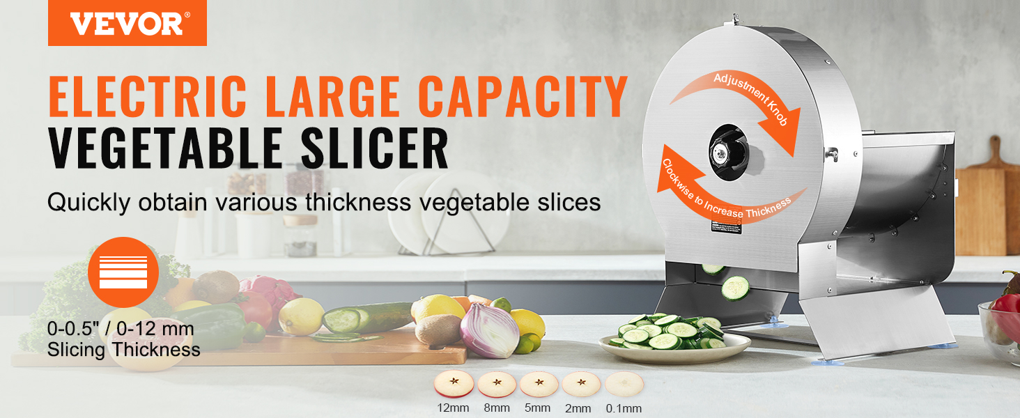 VEVOR Electric Vegetable Slicer, 0-0.5"/0-12mm Thickness Adjustable ...