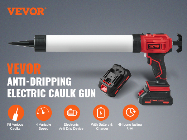 VEVOR Cordless Caulking Gun 20oz/600ml, 20V Electric Sausage Caulking ...