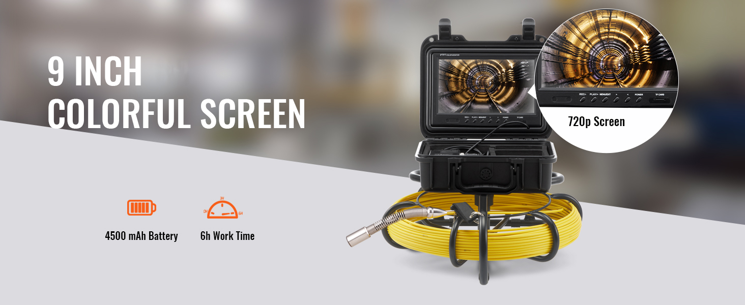 VEVOR Sewer Camera with 512Hz Locator, 165 ft/50 m, 9" Pipeline ...