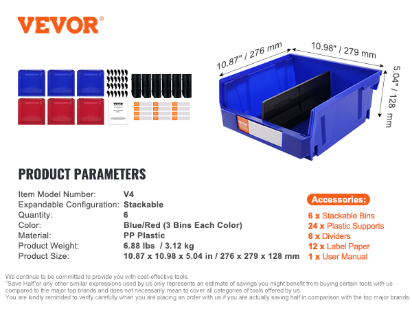 VEVOR Plastic Storage Bin, (11-Inch x 11-Inch x 5-Inch), Hanging ...
