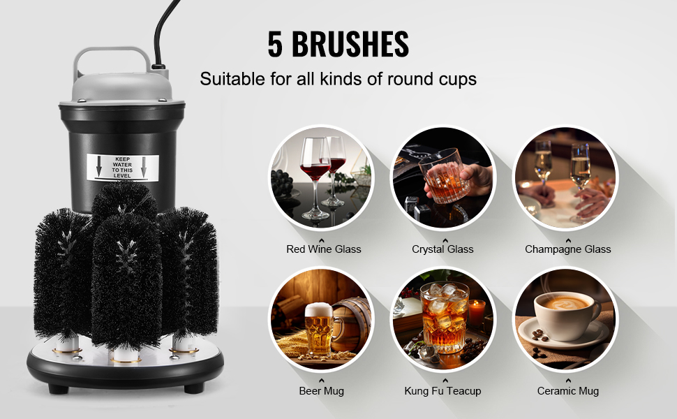 Electric Glass Washer 5-Brush Bar Glass Cleaner 1200 Cups/H for Wine ...