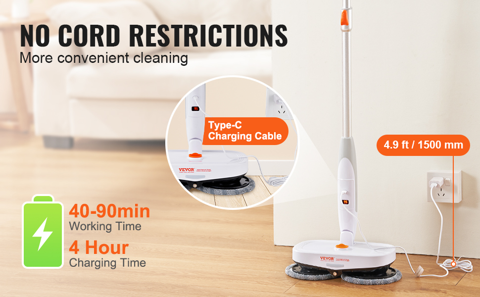 VEVOR Cordless Electric Mop, Electric Spin Mop with Water Tank, up to ...