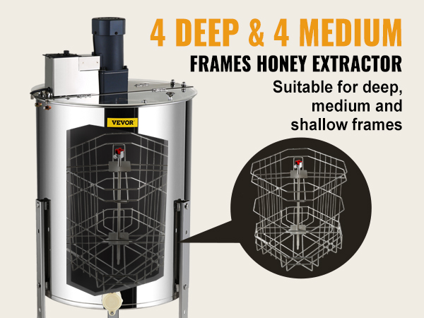 VEVOR Electric Honey Extractor, 4/8 Frames Honey Spinner Extractor, Stainless Steel Beekeeping ...