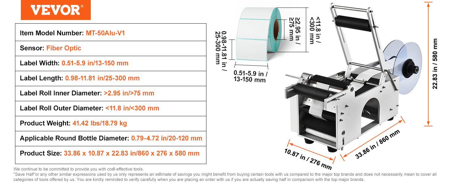 VEVOR Semi-Automatic Round Labeling Machine, 20-50pcs/min, Electric ...