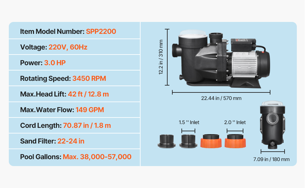 3 HP Above Ground Swimming Pool Pump Single Speed 149 GPM 3450 RPM 220V ...