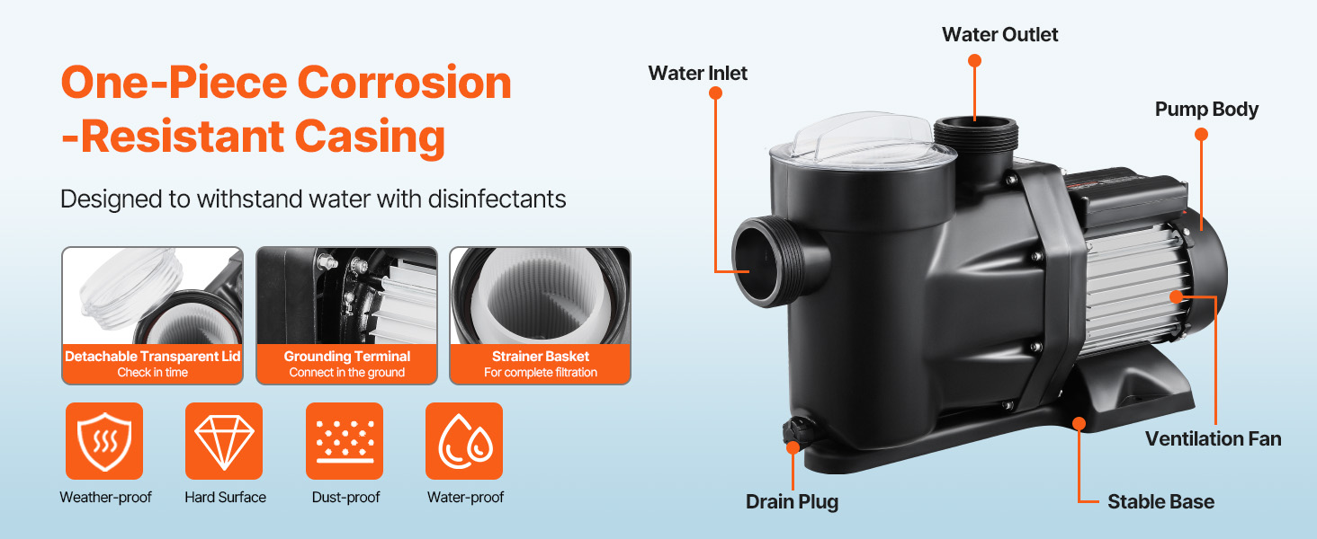 2 HP Above Ground Swimming Pool Pump Single Speed 122 GPM 3450 RPM 220V ...