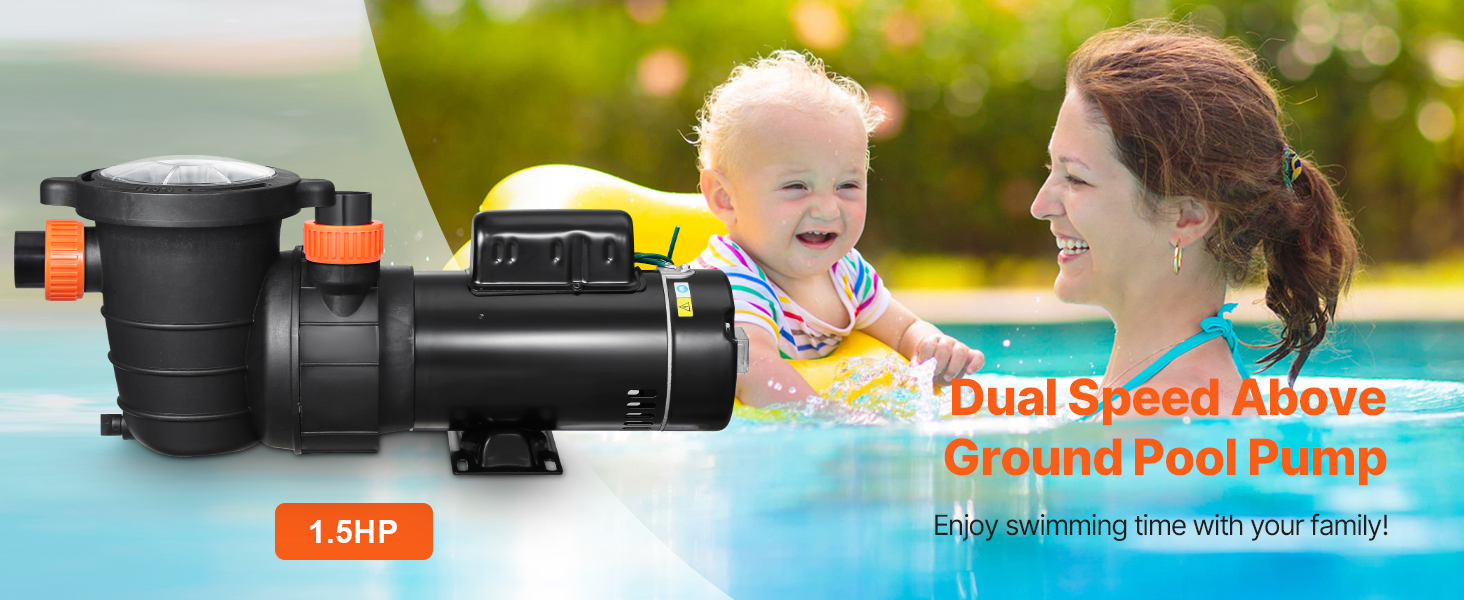 Above Ground Pool Pump 1.5HP/0.35HP Dual Speed Swimming Pool Pump 110 ...