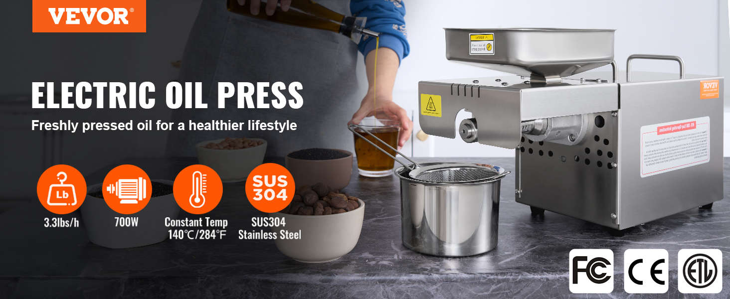 VEVOR Electric Oil Press Machine, 700W Stainless Steel Oil Extractor ...