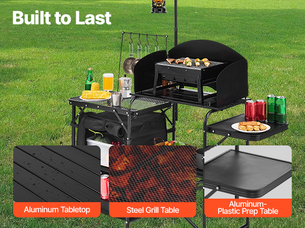 Camping Kitchen Table Portable Outdoor Cook Station Storage Windshield ...