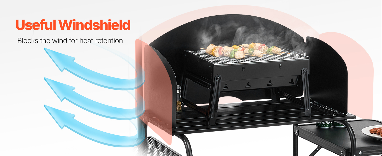 Camping Kitchen Table Portable Outdoor Cook Station Storage Windshield ...