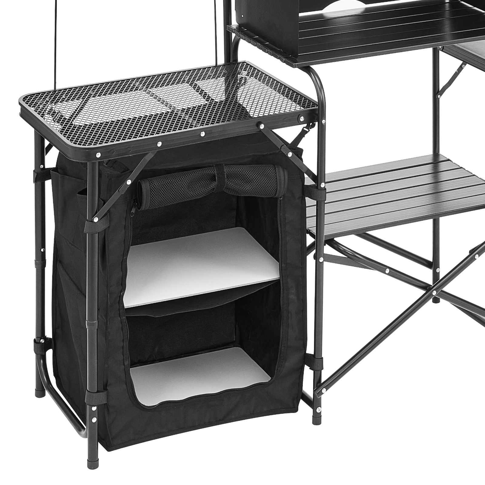 Camping Kitchen Table Portable Outdoor Cook Station Storage Windshield ...