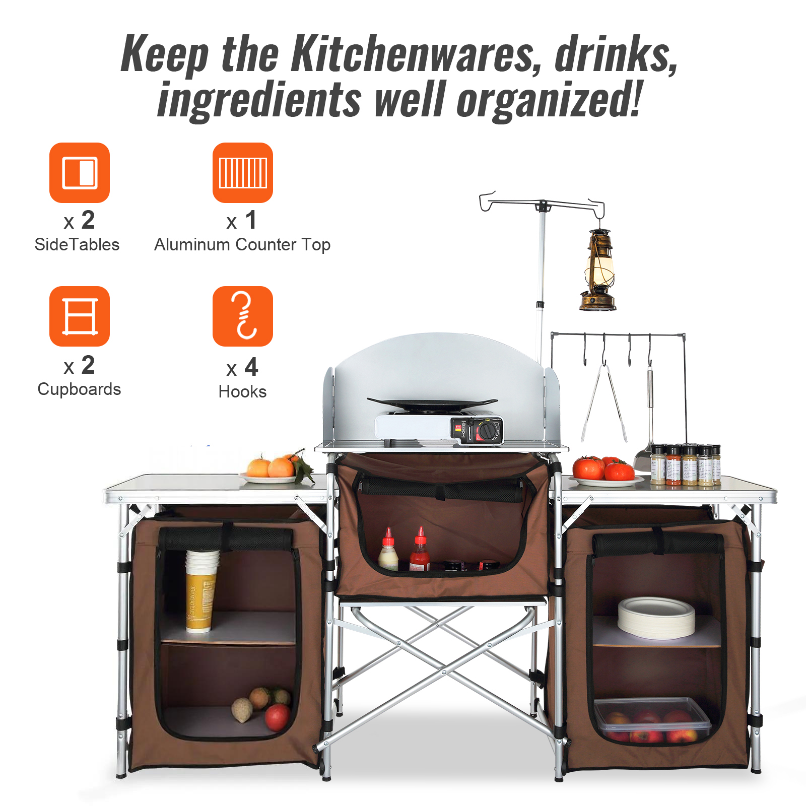 VEVOR Camping Kitchen Table, Folding Outdoor Cooking Table with Storage ...