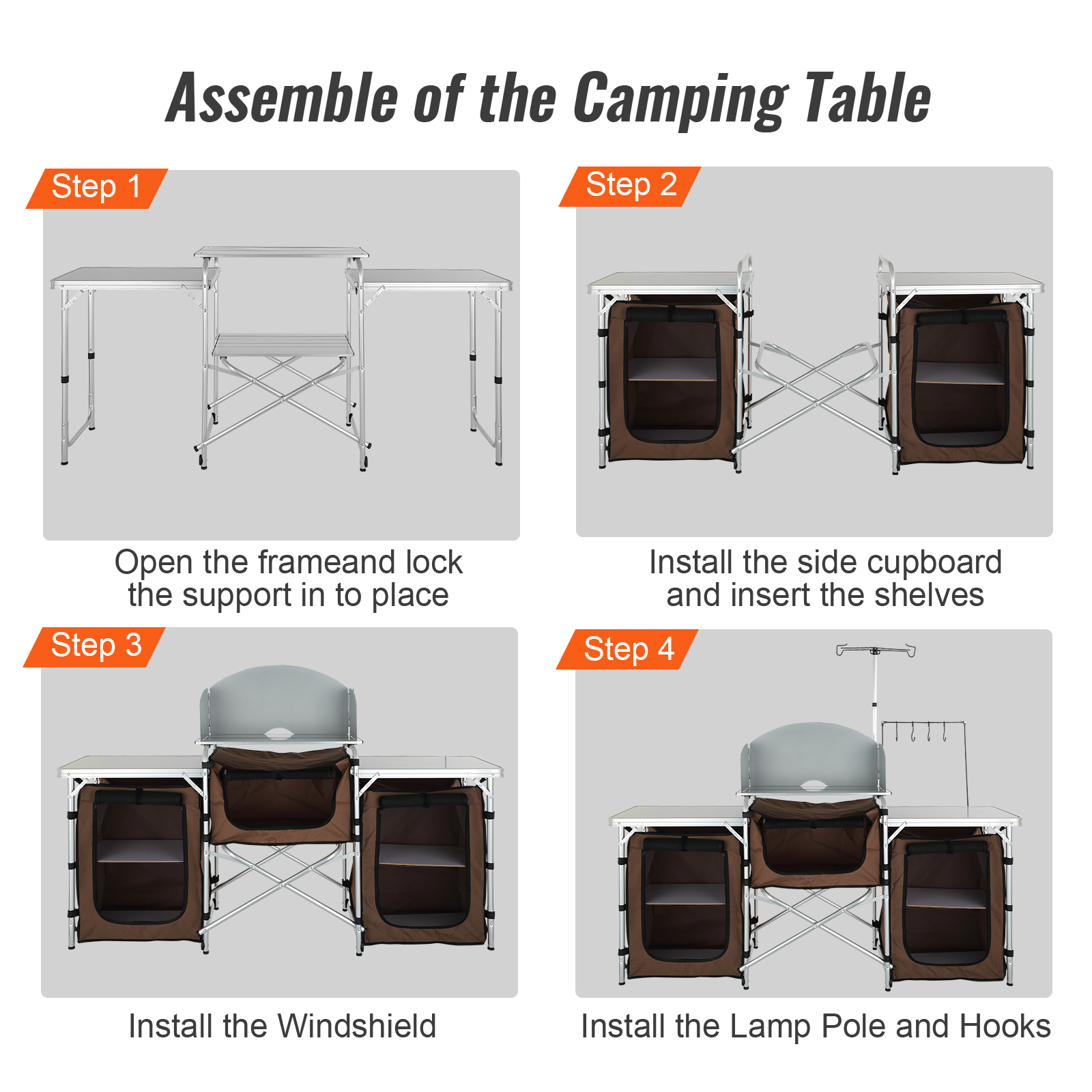 VEVOR Camping Kitchen Table, Folding Outdoor Cooking Table with Storage ...