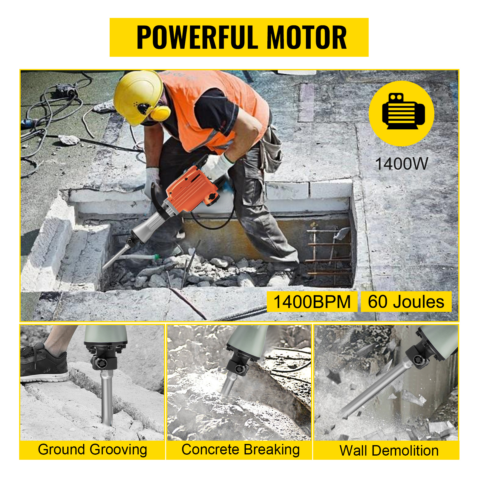 2200W Demolition Jack Hammer Electric Concrete Breaker 2 Chisel | VEVOR US