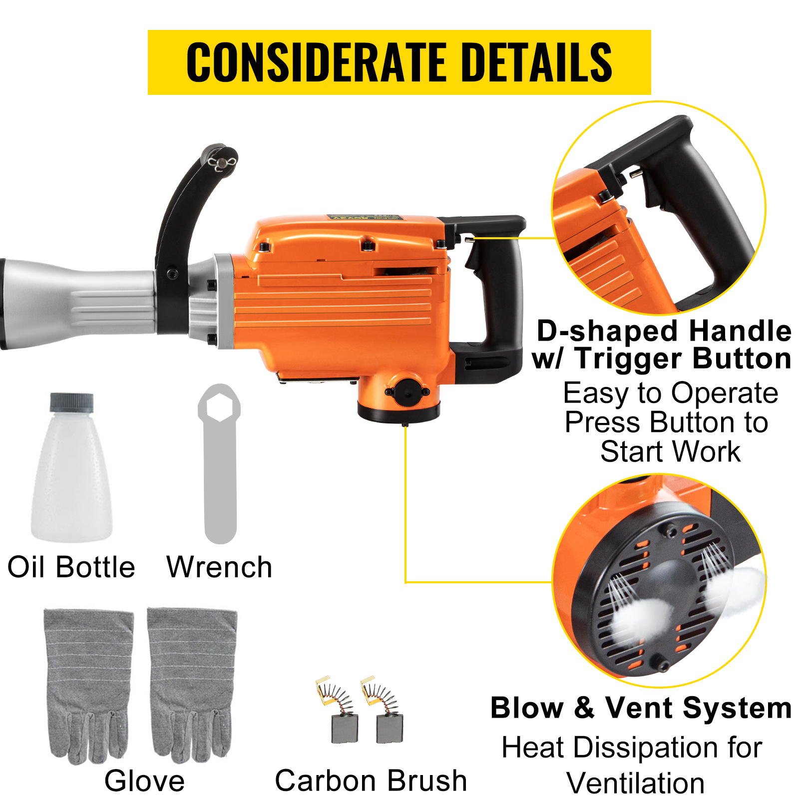 2200W Demolition Jack Hammer Electric Concrete Breaker 2 Chisel | VEVOR US