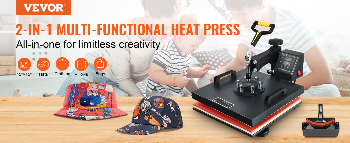 VEVOR Heat Press Machine 2In1 15x15in Sublimation Print Transfer DIY T ...