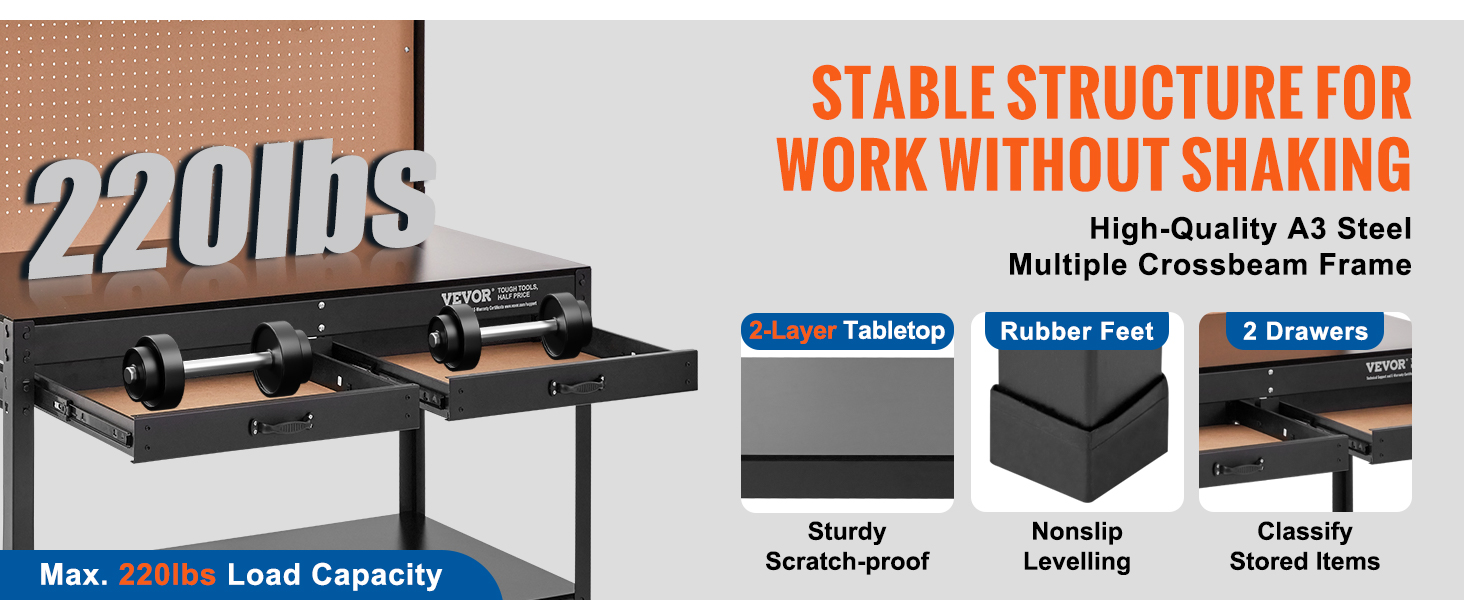 VEVOR Workbench A3 Steel Work Bench For Garage max. 1500W Heavy Duty ...