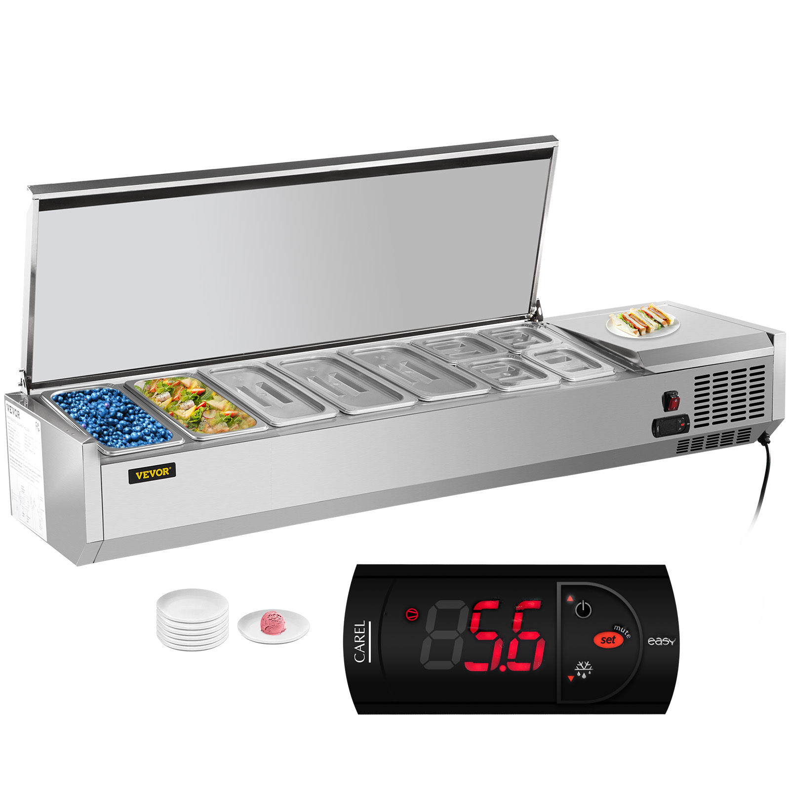 VEVOR Refrigerated Condiment Prep Station, 71-Inch, 19.8Qt Sandwich ...