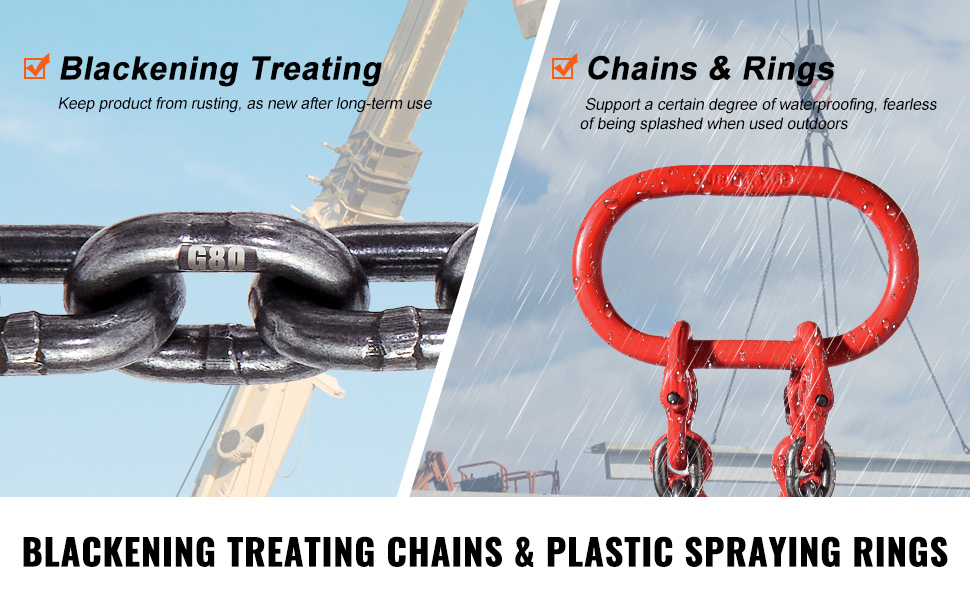 VEVOR 5/16" x 6' Chain Sling 2 Legs G80 Lifting Chain with Grab Hooks ...
