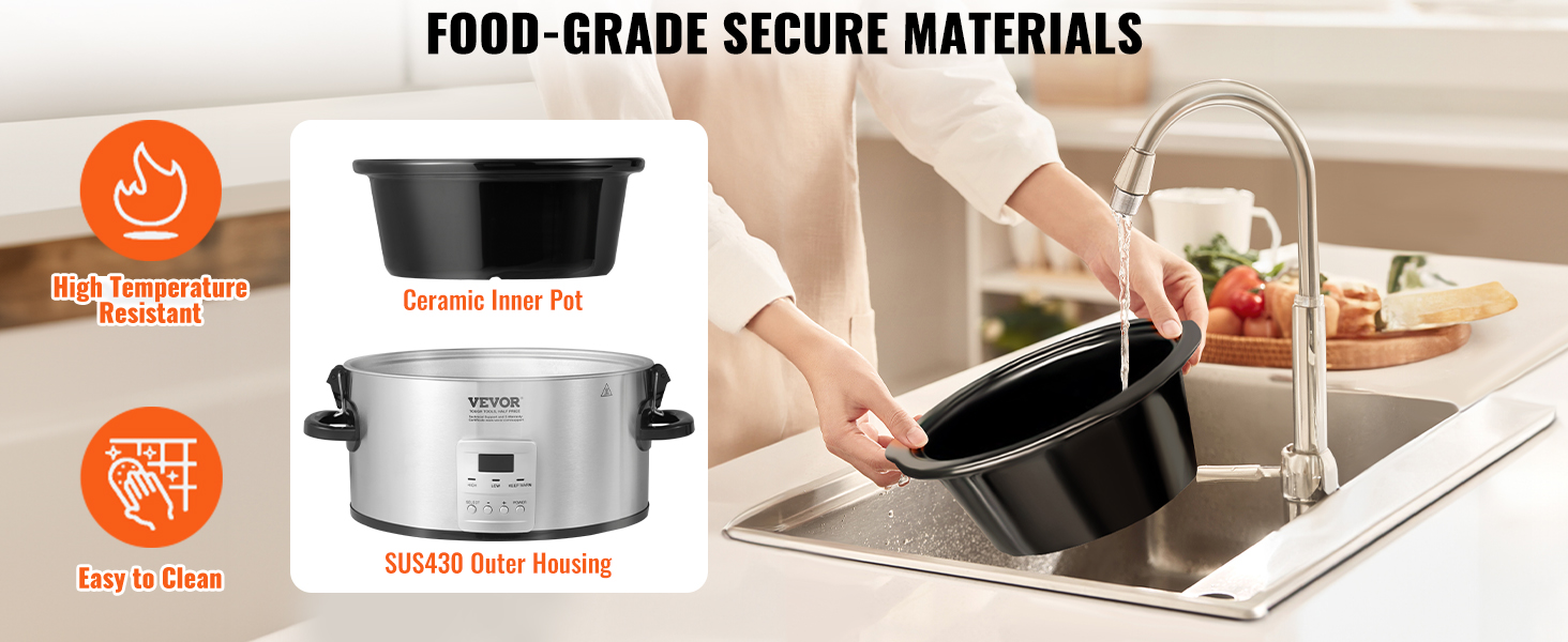 VEVOR Slow Cooker, 6QT 240W Electric Slow Cooker Pot with 3-Level Heat ...