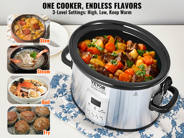 VEVOR Slow Cooker, 8QT 320W Electric Slow Cooker Pot with 3-Level Heat ...