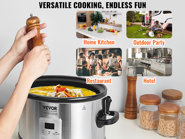 VEVOR Slow Cooker, 8QT 320W Electric Slow Cooker Pot with 3-Level Heat ...