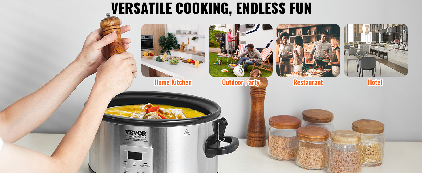 VEVOR Slow Cooker, 8QT 320W Electric Slow Cooker Pot with 3-Level Heat ...