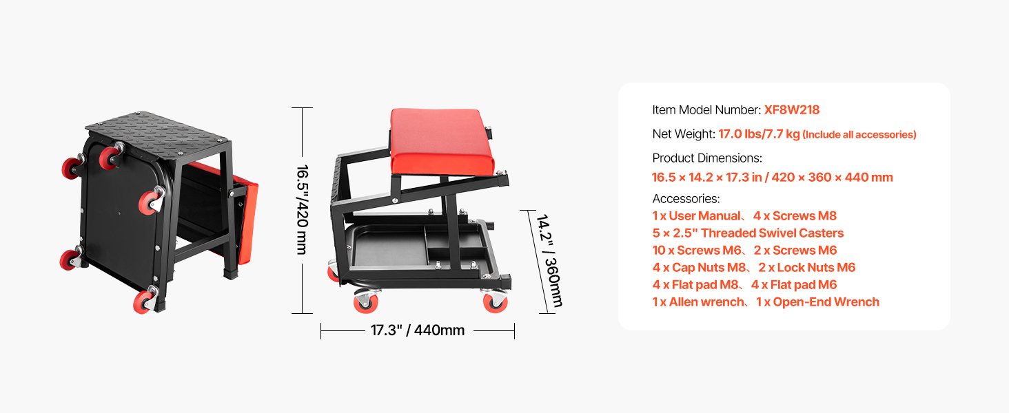 Mechanic Stool Rolling Work Seat 300 lbs Load Seat/Step Stool with ...