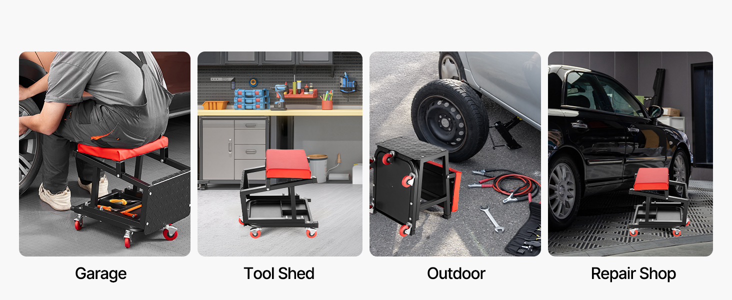Mechanic Stool Rolling Work Seat 300 lbs Load Seat/Step Stool with ...