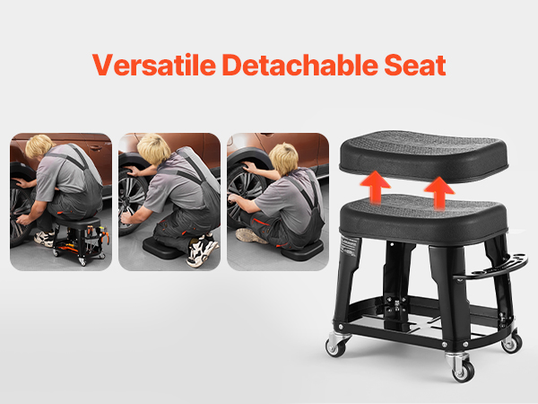Mechanic Stool Rolling Workshop Seat 300 lbs Load with Wheels & Tool ...