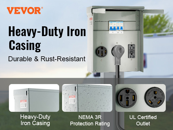VEVOR Temporary Power Outlet Panel, 125/250V, RV Power Outlet Box with ...