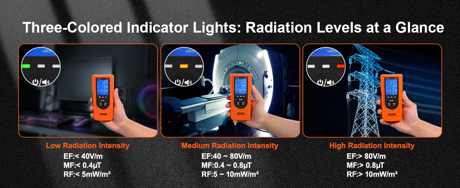 VEVOR 3-in-1 EMF Meter, 5Hz - 3.5GHz, Handheld Rechargeable ...
