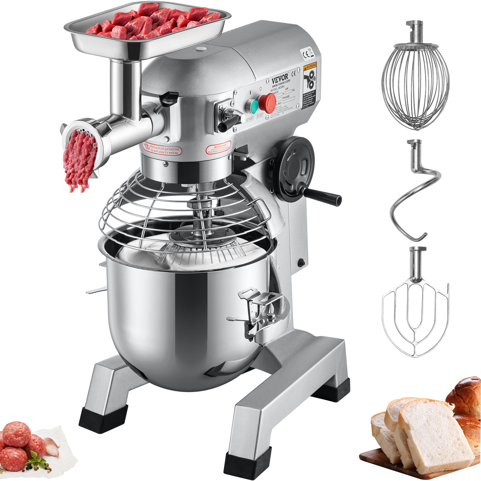 VEVOR Commercial Stand Mixer, 20Qt Stainless Steel Bowl, 1100W 2 in 1 ...