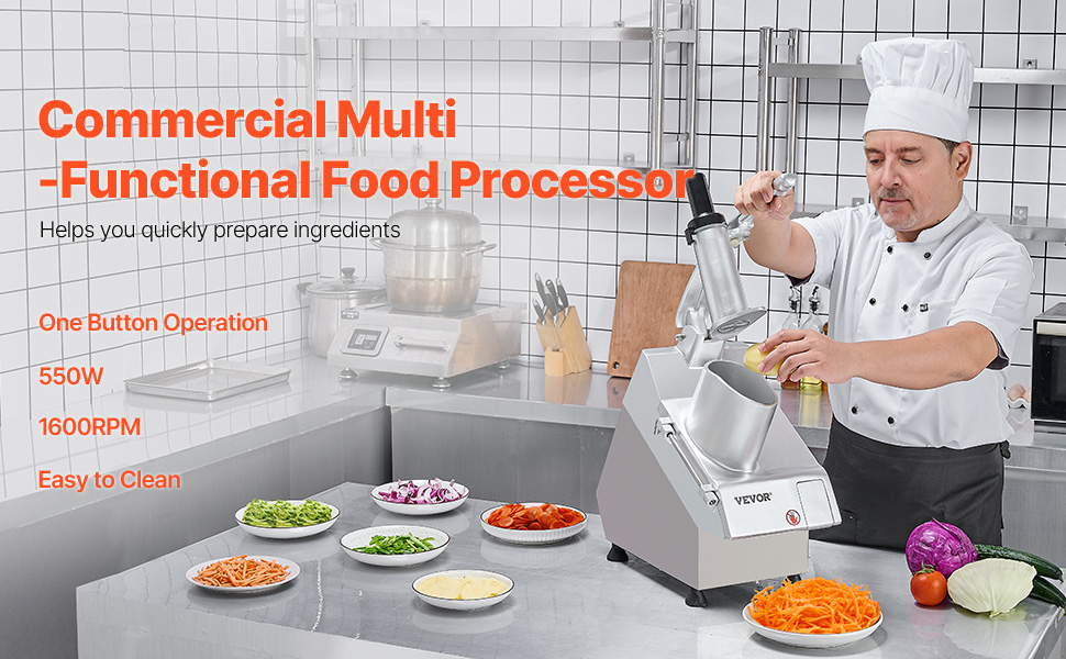 Food Processor Vegetable Chopper w/ 6 Blades Food-Grade Stainless Steel ...