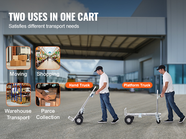 VEVOR Aluminum Hand Truck, 2 in 1, 1000 lbs Load Capacity, Heavy Duty ...
