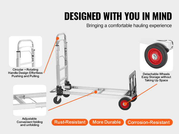 VEVOR Aluminum Hand Truck, 2 in 1, 400 lbs Load Capacity, Heavy Duty ...