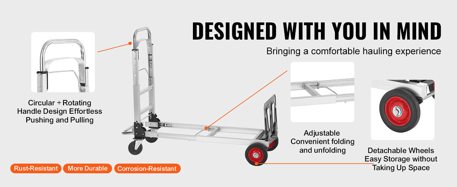 VEVOR Aluminum Hand Truck, 2 in 1, 400 lbs Load Capacity, Heavy Duty ...