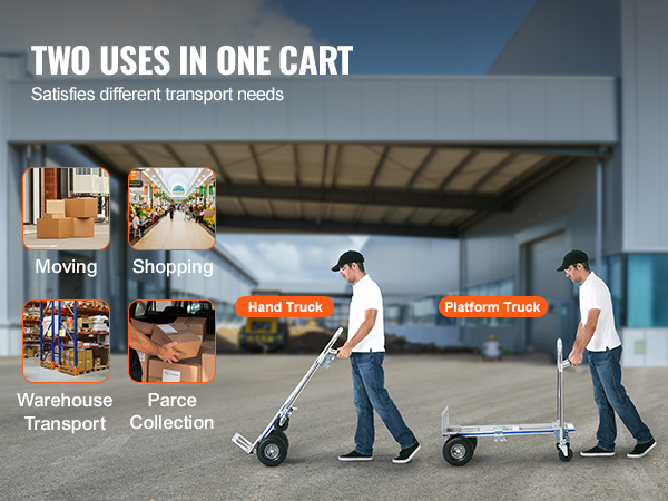 VEVOR Aluminum Hand Truck, 2 in 1, 800 lbs Load Capacity, Heavy Duty ...