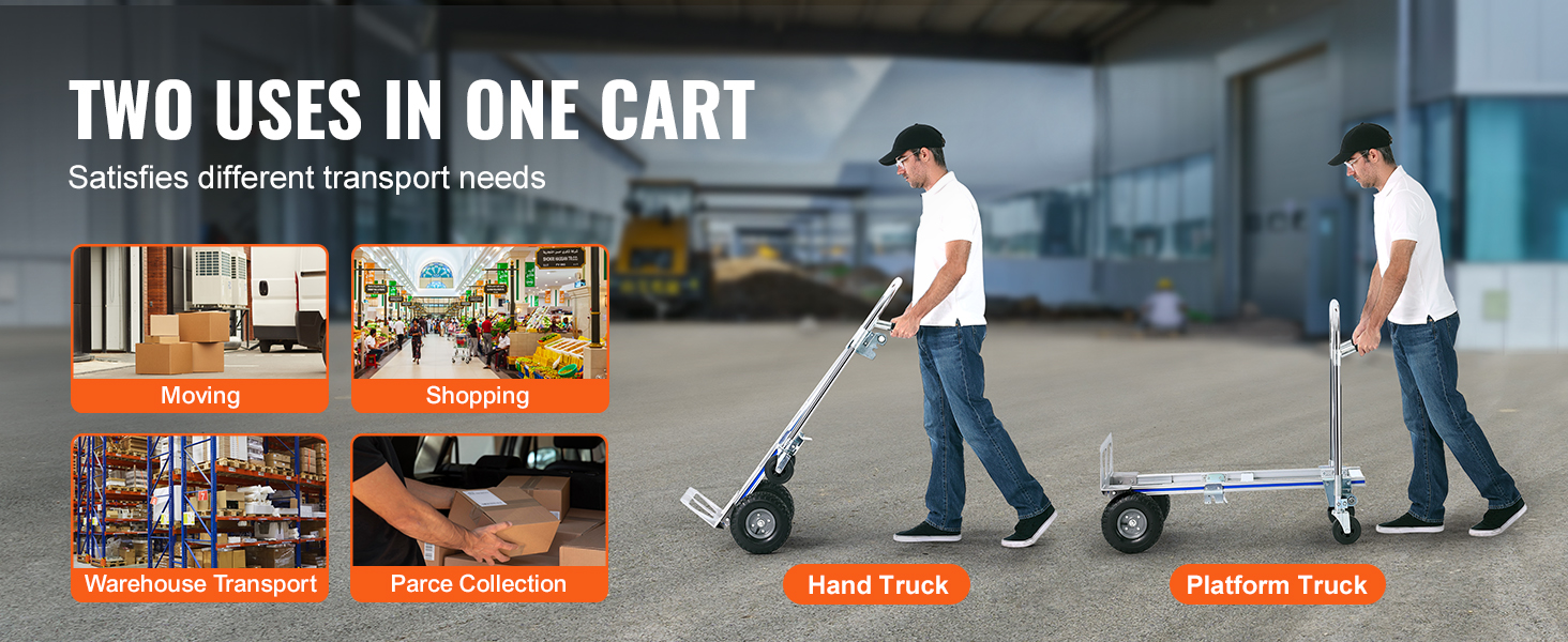 VEVOR Aluminum Hand Truck, 2 in 1, 800 lbs Load Capacity, Heavy Duty ...