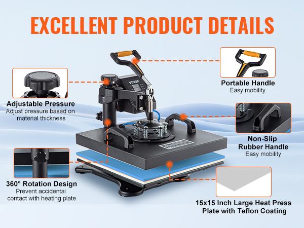 VEVOR Heat Press Machine, 6 in 1 Combo Heat Press, 15" x 15" Heat ...