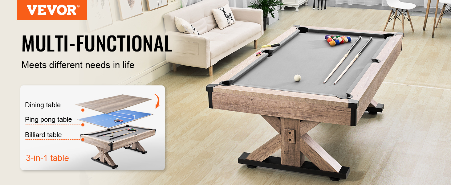 VEVOR Billiards Table Combo Set, 7ft 3-in-1 Multi Game Table with ...