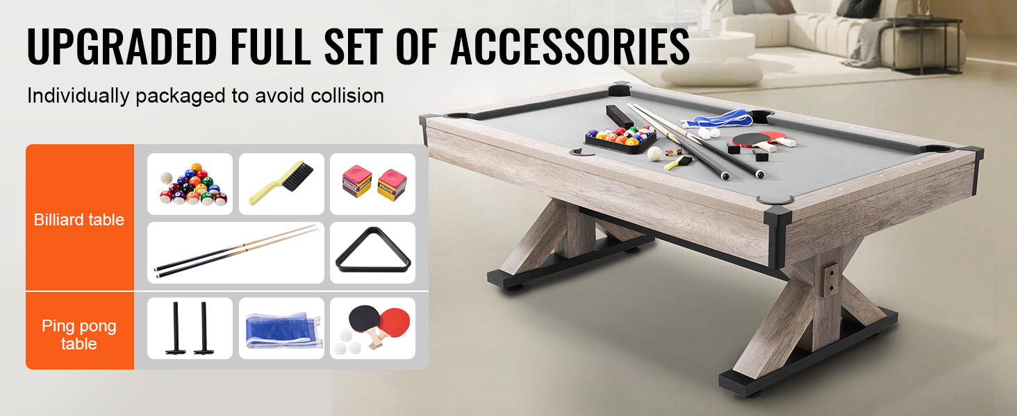 VEVOR Billiards Table Combo Set, 7ft 3-in-1 Multi Game Table with ...