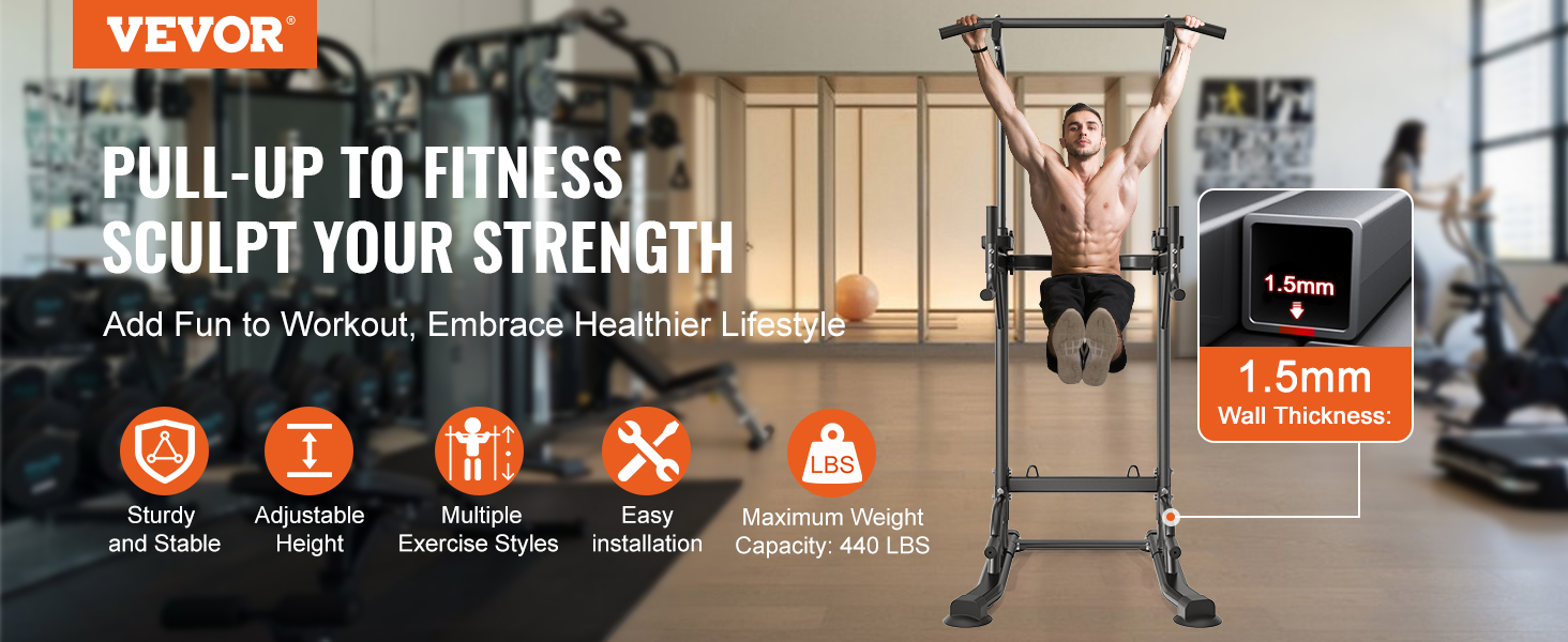 VEVOR Power Tower Dip Station, 10-Level Height Adjustable Pull Up Bar ...
