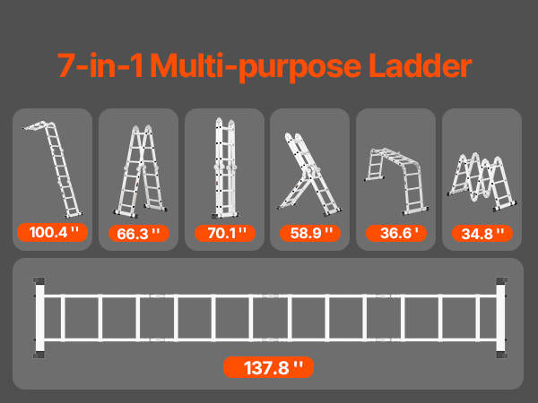 VEVOR Multi-Purpose Folding Ladder 7-in-1 3 Step 12ft Reach Height for ...