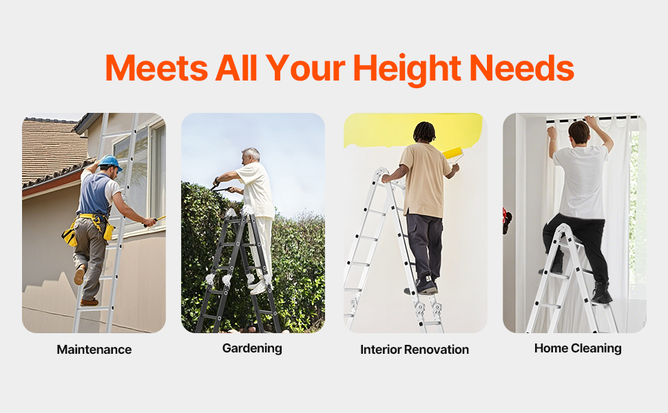 Multi-Purpose Folding Ladder 7-in-1 3 Step 12ft Reach Height for Work ...