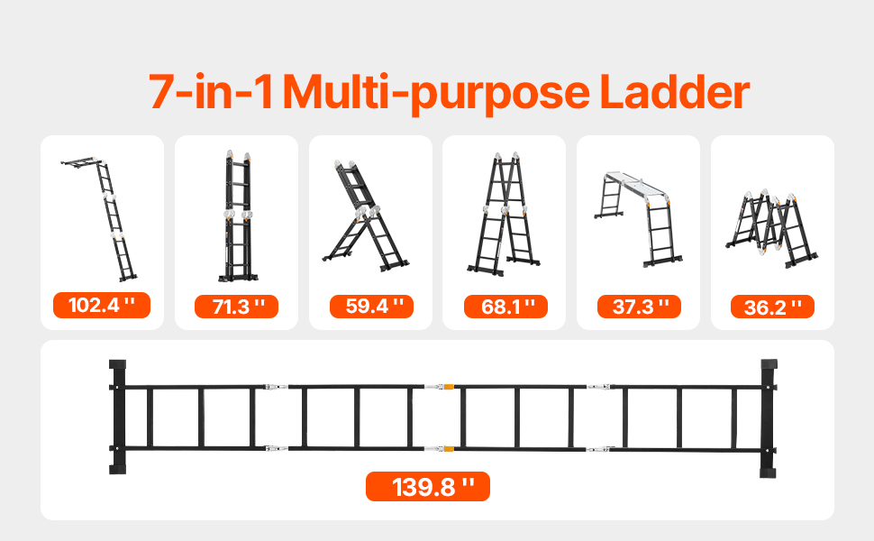 Multi-Purpose Folding Ladder 7-in-1 3 Step 12ft with Scaffolding Plank ...