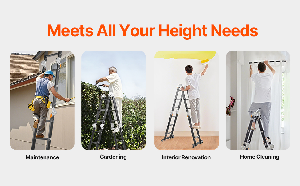 Multi-Purpose Folding Ladder 7-in-1 3 Step 12ft with Scaffolding Plank ...