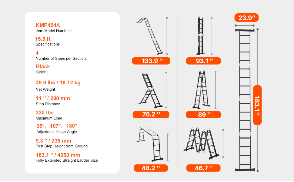 Multi-Purpose Folding Ladder 7-in-1 4 Step 15.5ft with Scaffolding ...